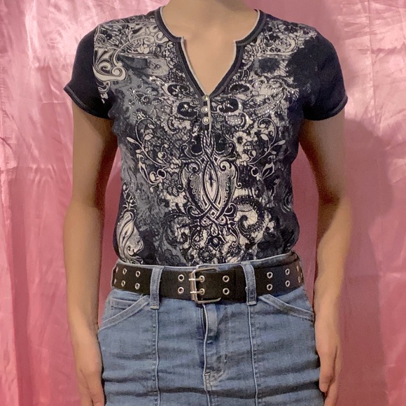 Tops | Y2k Edgy Navy Blue Design Top | Poshmark